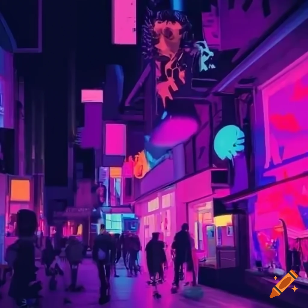 Vibrant hyperpop street scene on Craiyon