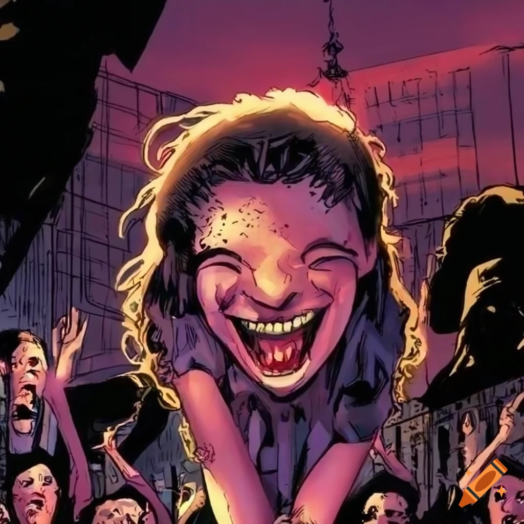 Crowd of people laughing in a comic book style on Craiyon