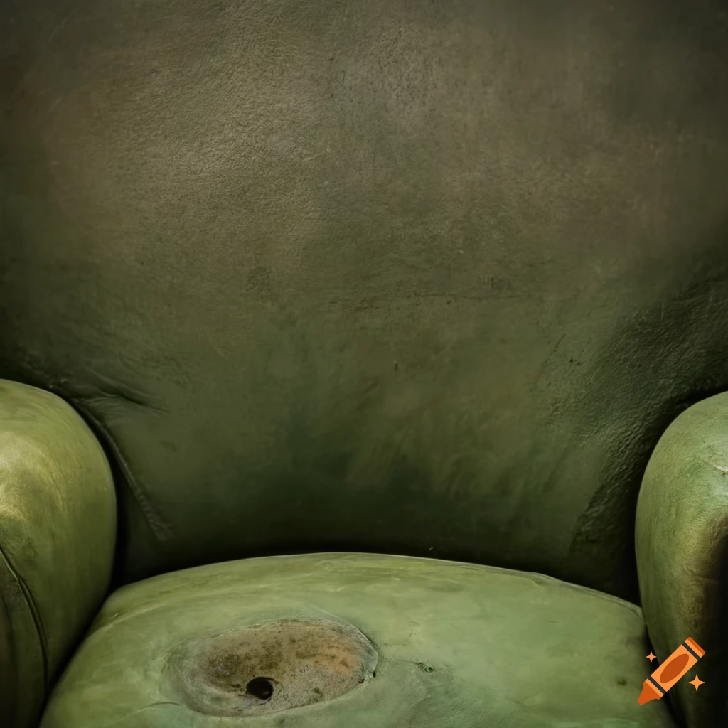 Texture of old green worn leather chair with stuffing under indirect ...