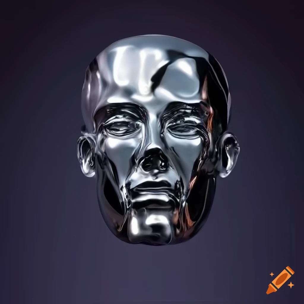 Melting chrome head statue facing upwards on Craiyon