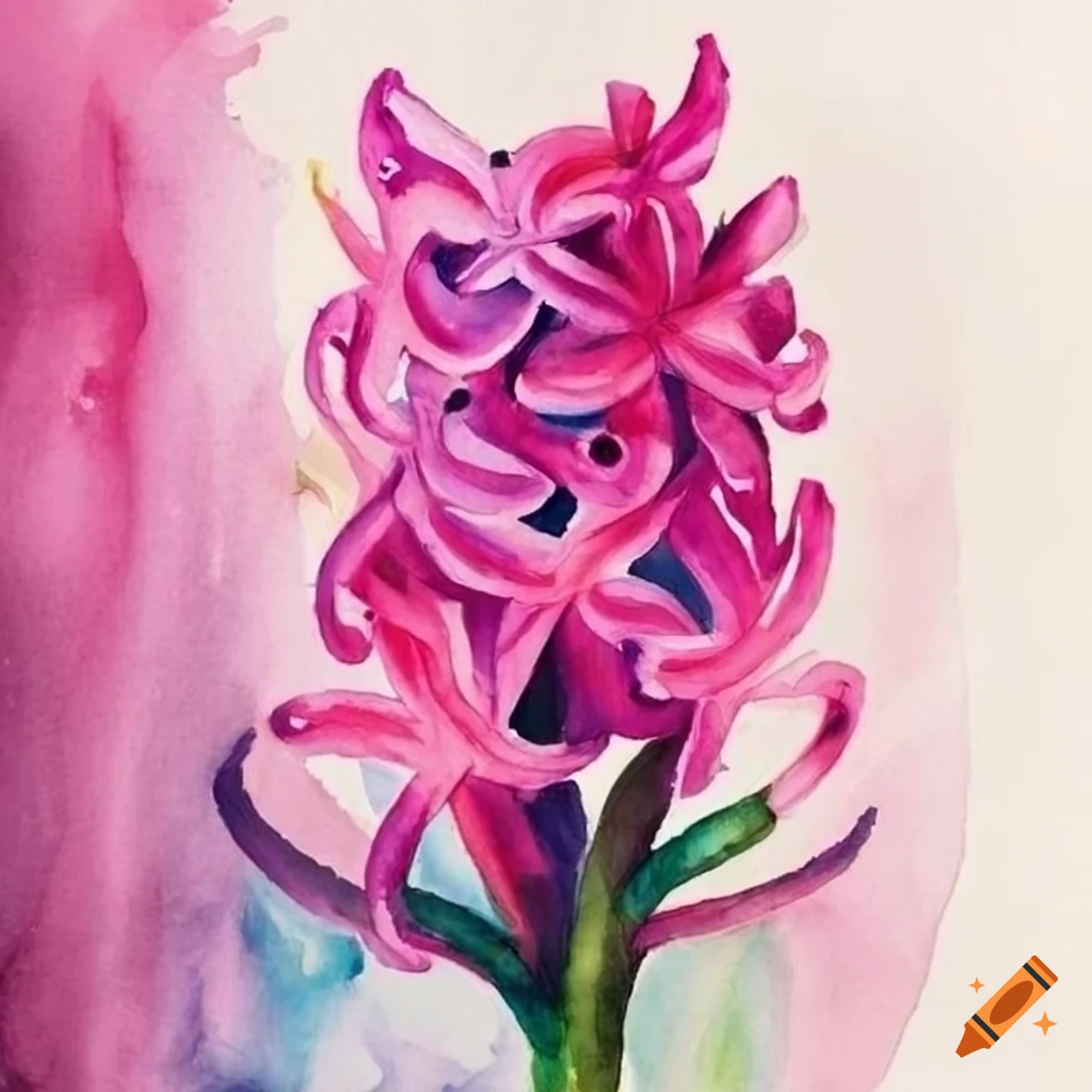 Watercolor painting of a white and pink hyacinth flower on Craiyon