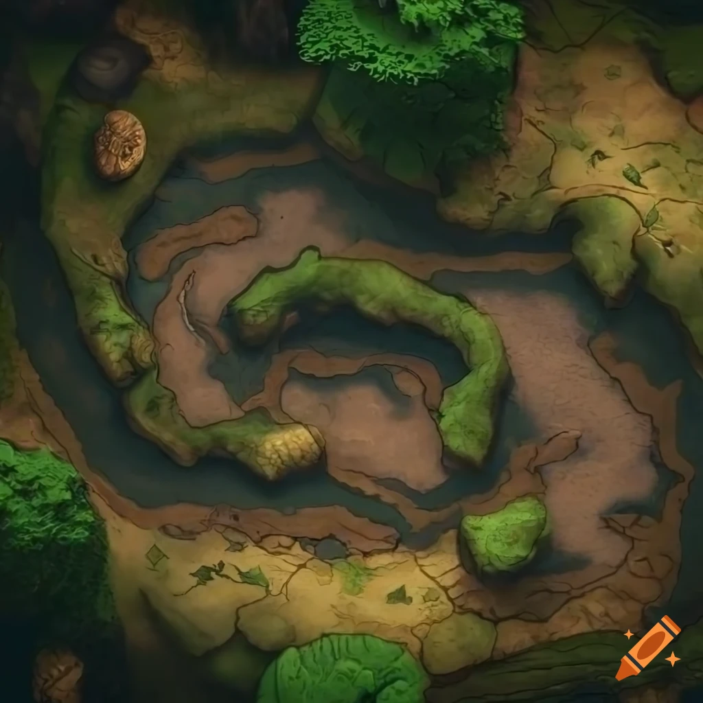 Highly detailed fantasy RPG forest river modular map on Craiyon