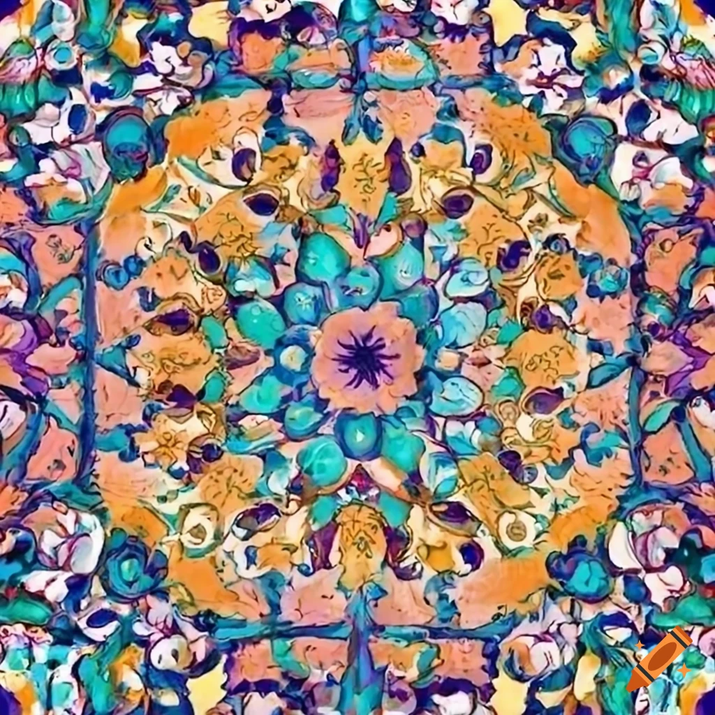 Colorful and floral persian tile pattern on Craiyon