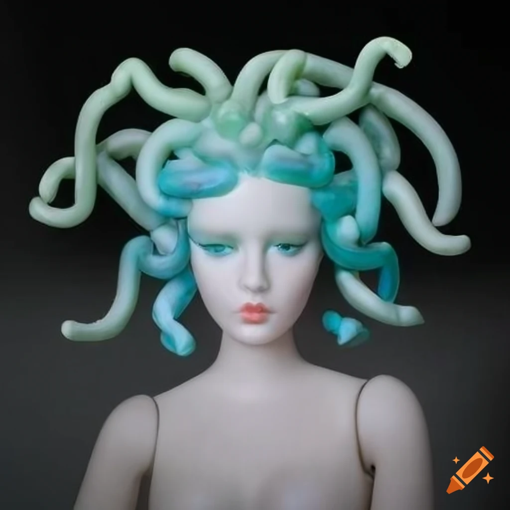 Art deco style medusa doll made of pastel clear plastic on Craiyon