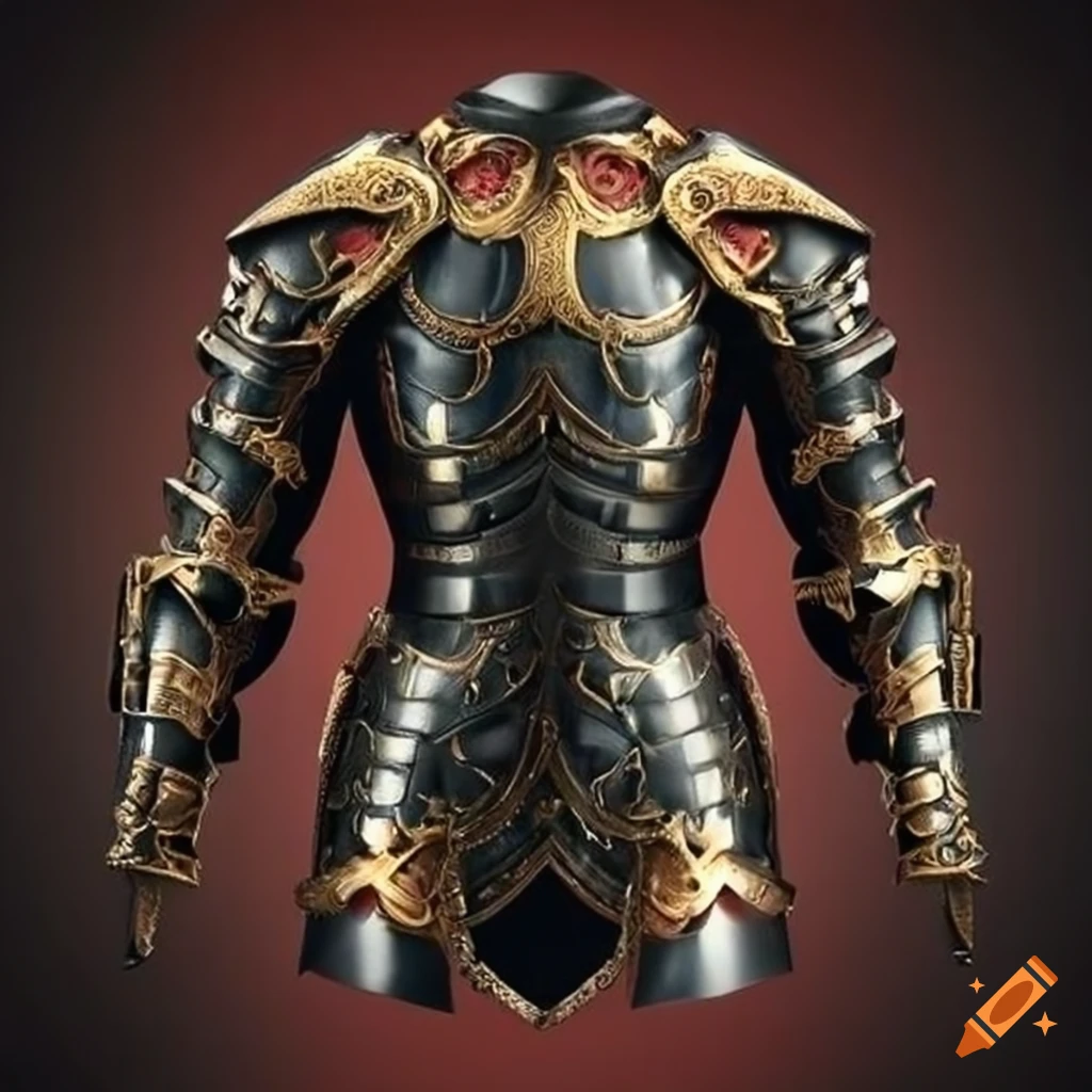 Intricate black, gold, and red armor design for the whole arm on Craiyon