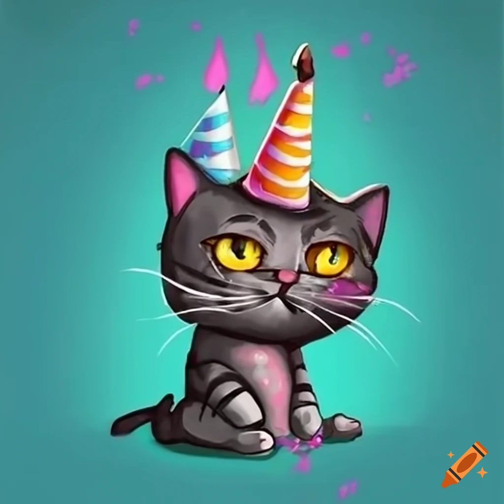 Emo punk rock cat eating a birthday cake on Craiyon