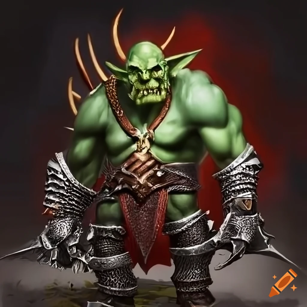 Orc king knight of clan silver claw in ceremonial armor on Craiyon