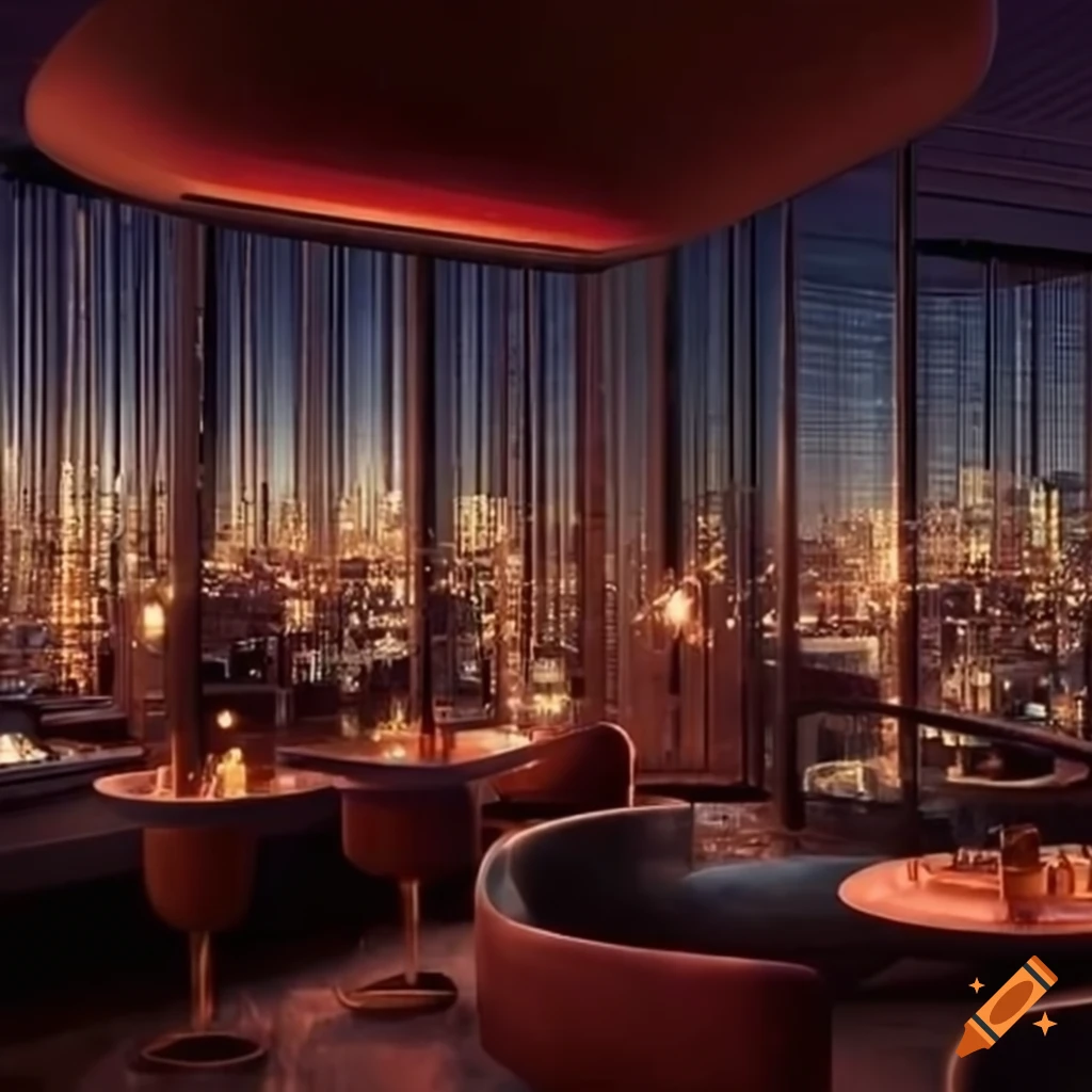 Futuristic NYC rooftop restaurant in 2040 on Craiyon