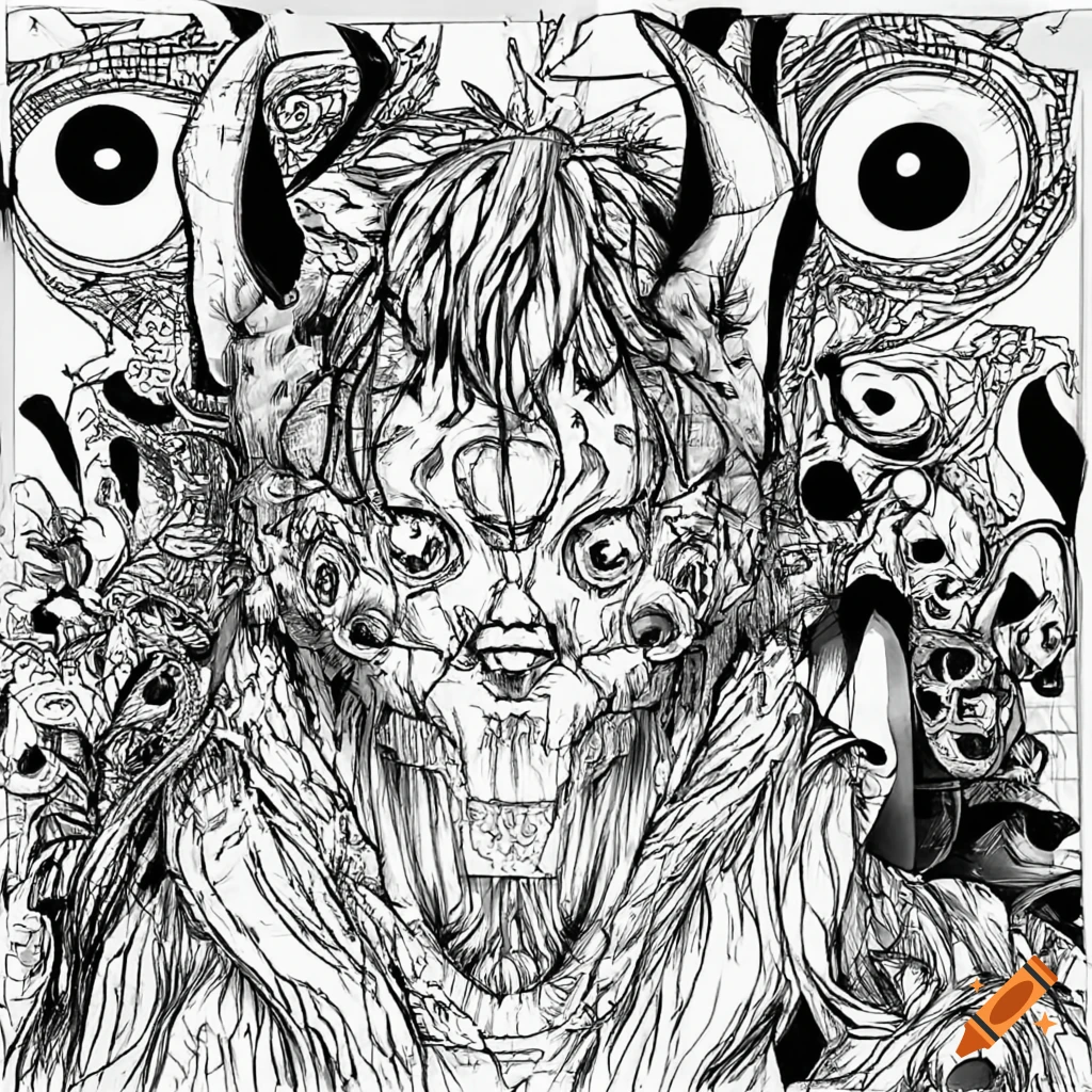 Horror-themed anime-style black and white coloring pages on Craiyon