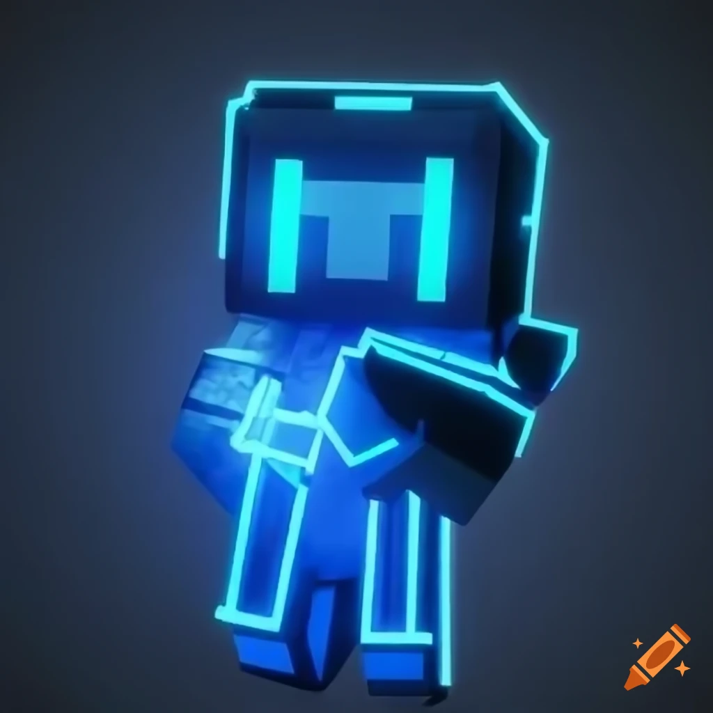 Neon blue Minecraft character with matching outfit on Craiyon