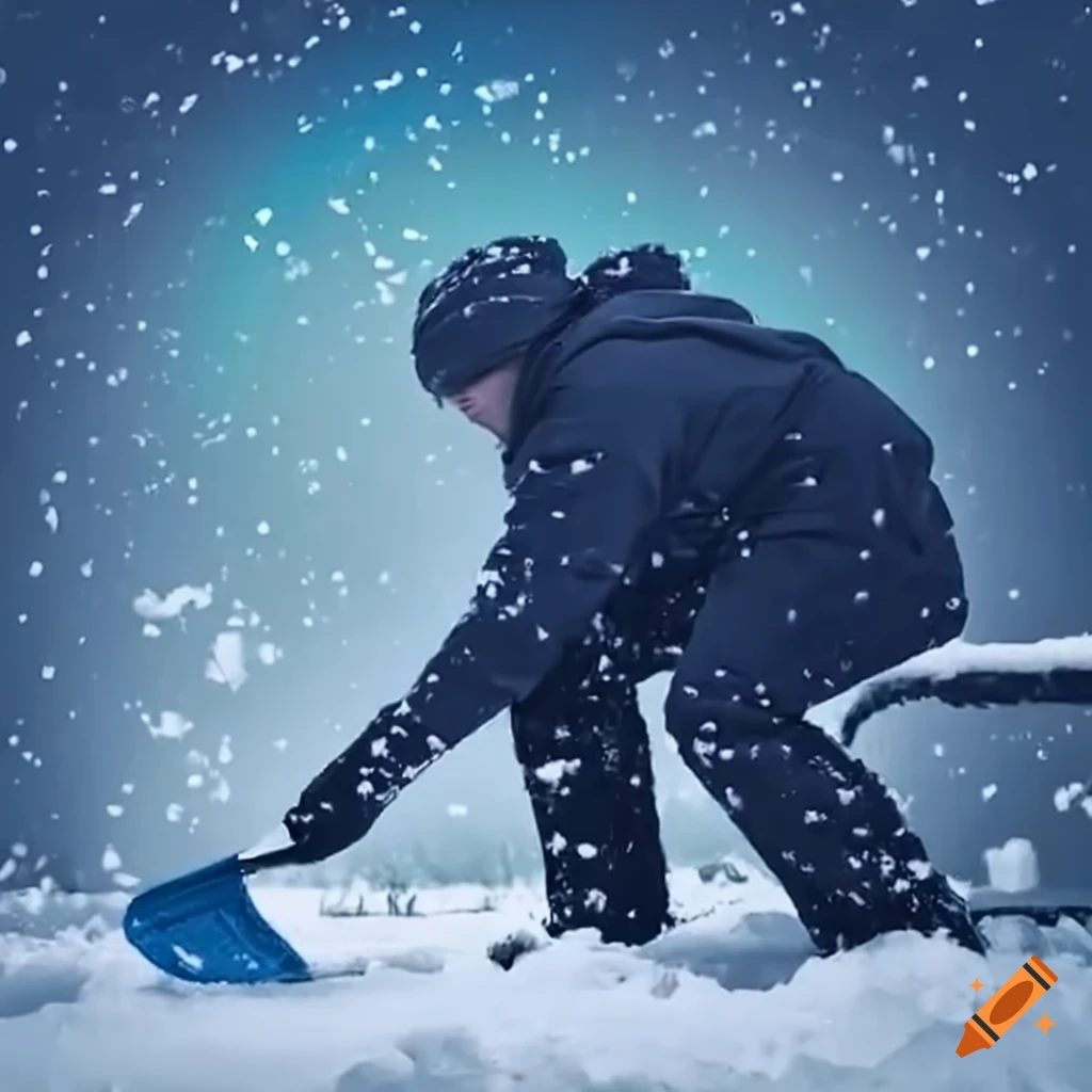 Father shoveling snow in the early morning on Craiyon