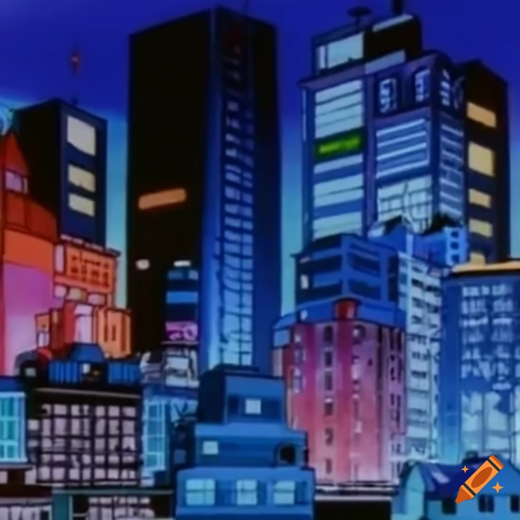 Intense 1990s anime ova: retro city on Craiyon