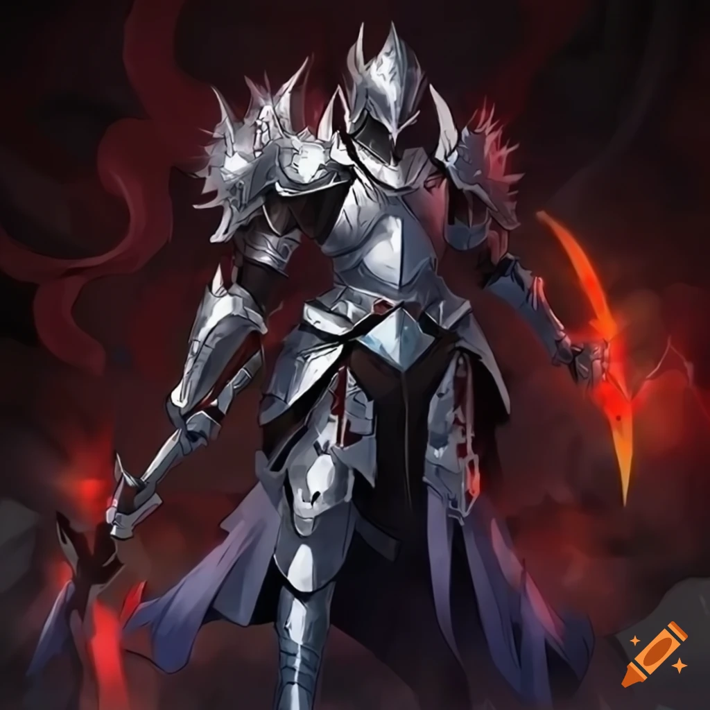 Anime ghost knight in battle plate armor on Craiyon