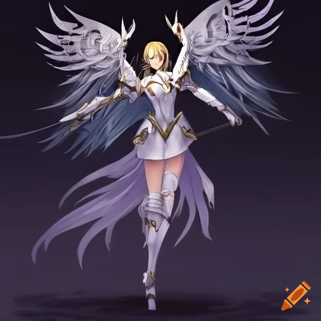 Angelic knight in action pose under the moonlight in anime style on Craiyon