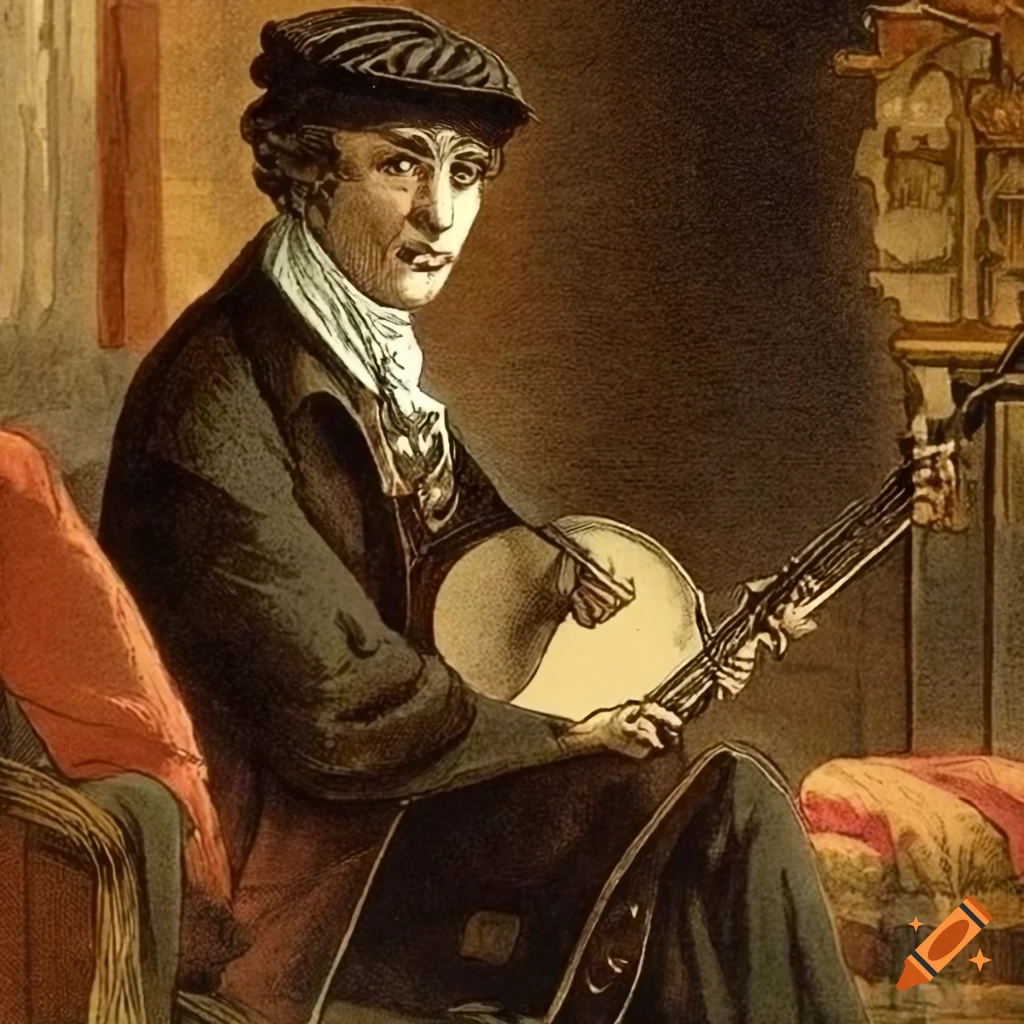 Sherlock Holmes playing the banjo in a vintage study illustration on ...