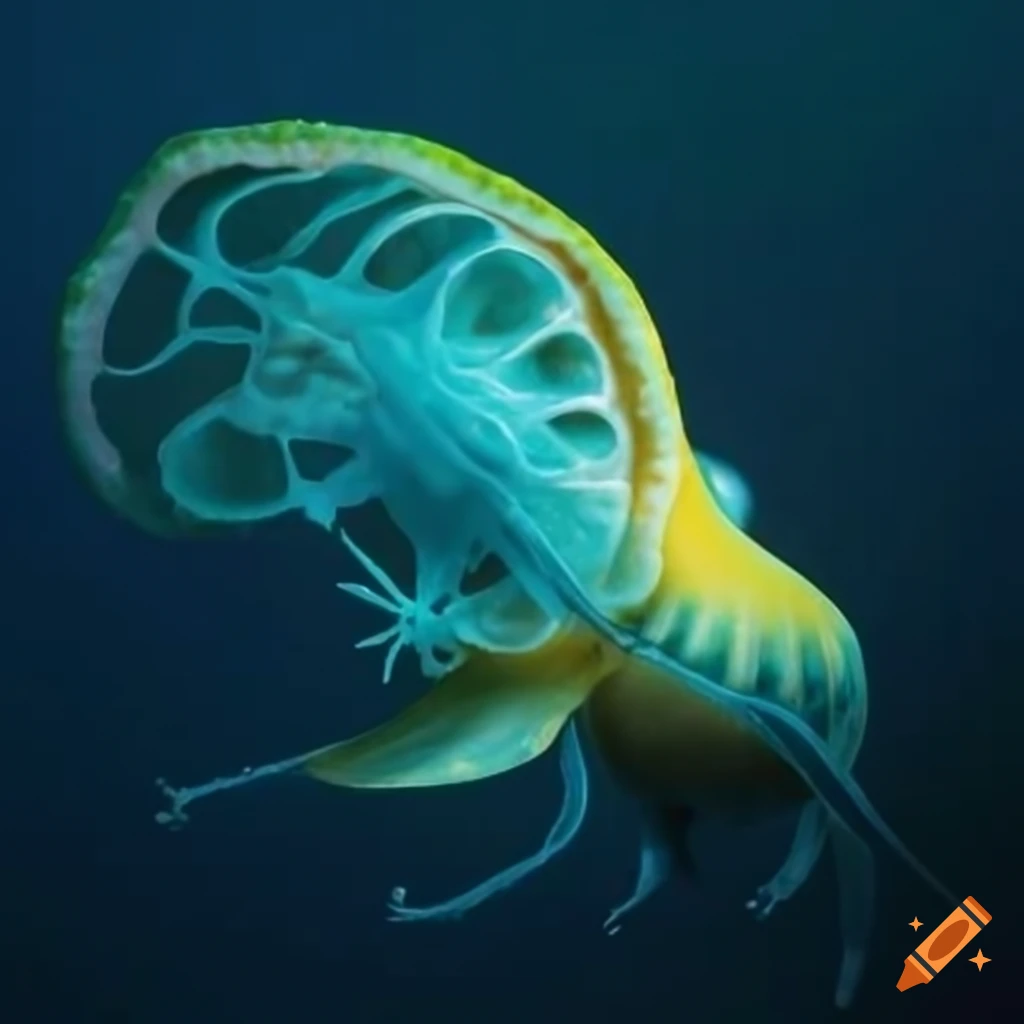 Lemon among deep sea creatures on Craiyon