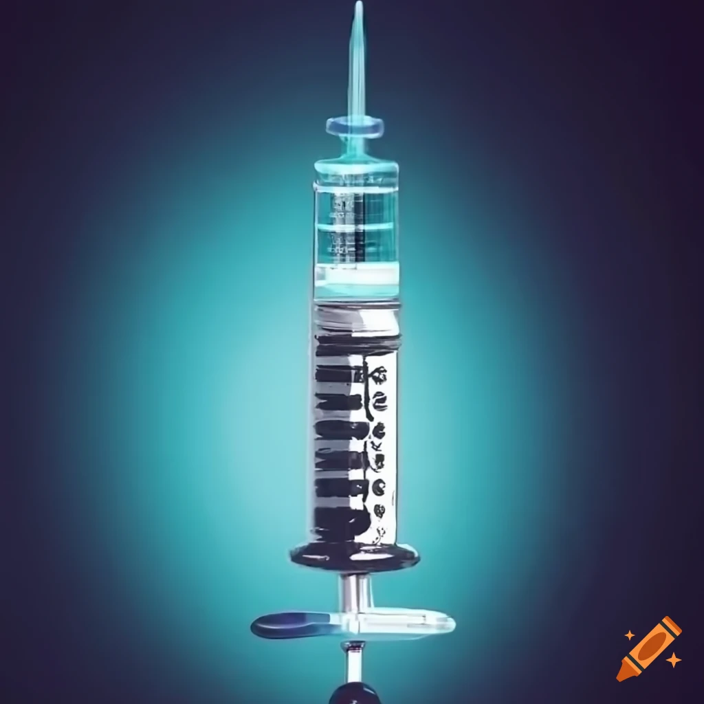 Syringe and vaccine vial surrounded by rays of hope and triumph on Craiyon