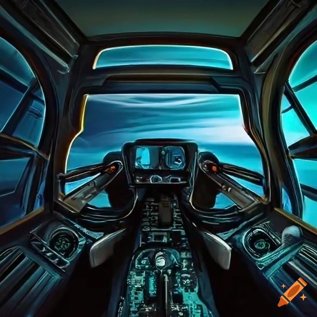 Front view from inside the cockpit of a police flying car from blade ...