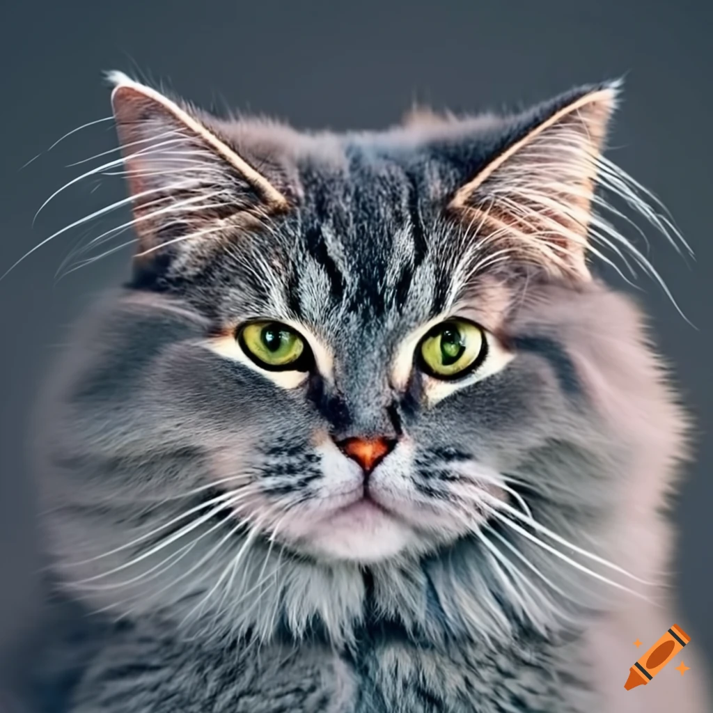 Gray fluffy cat on Craiyon