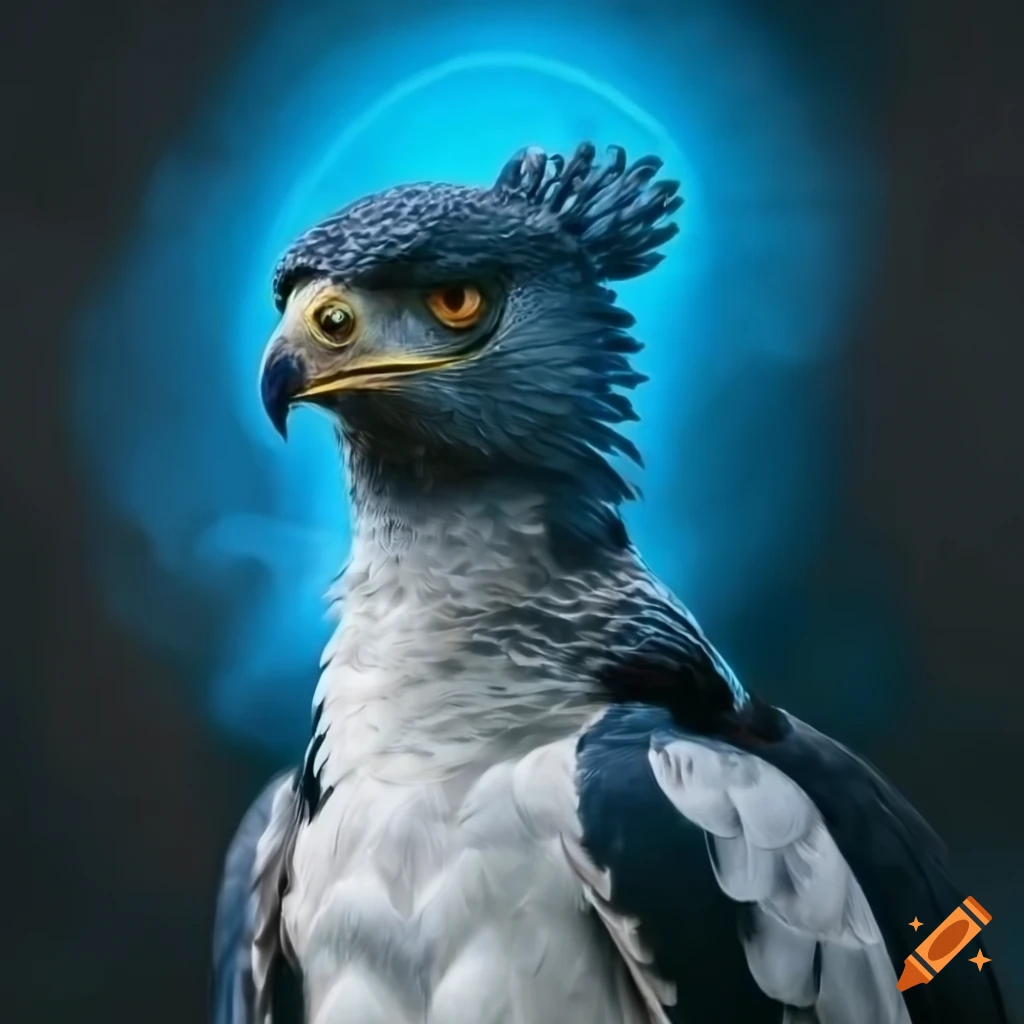 Realistic harpy eagle in cyan blue and white on Craiyon