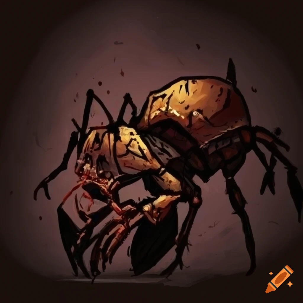 Illustration of an ant-crab insect in the dark fantasy setting of darkest dungeon on Craiyon