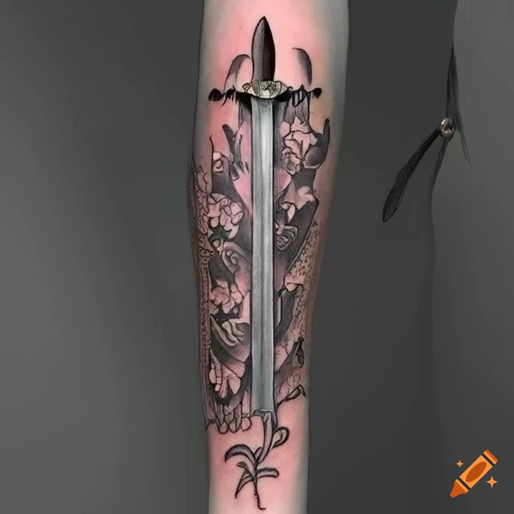 Captivating tattoo design of a medieval-style great sword with an oak ...