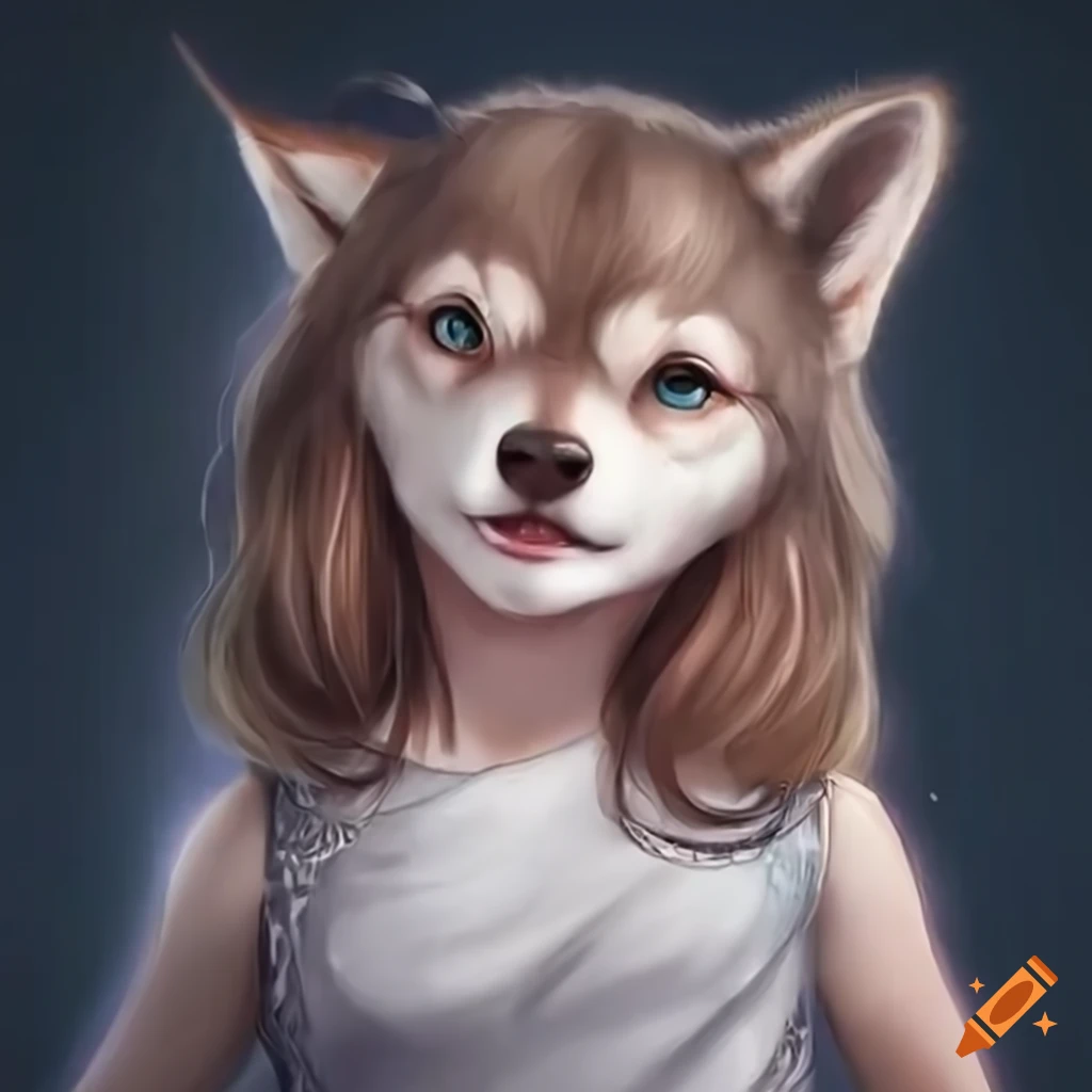 Anthropomorphic husky in detailed and realistic cartoon drawing on Craiyon