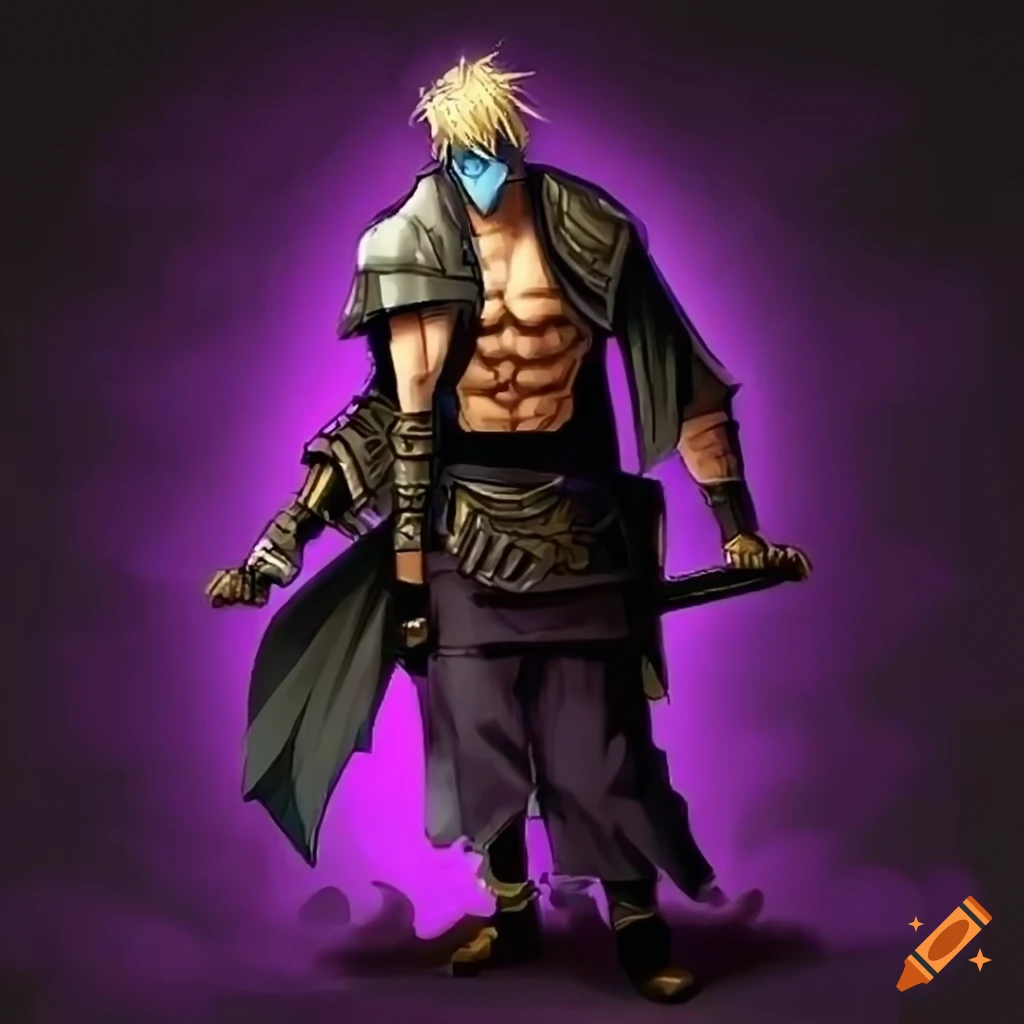 Fierce blue-eyed male Ronin with ninja mask and samurai armor on Craiyon