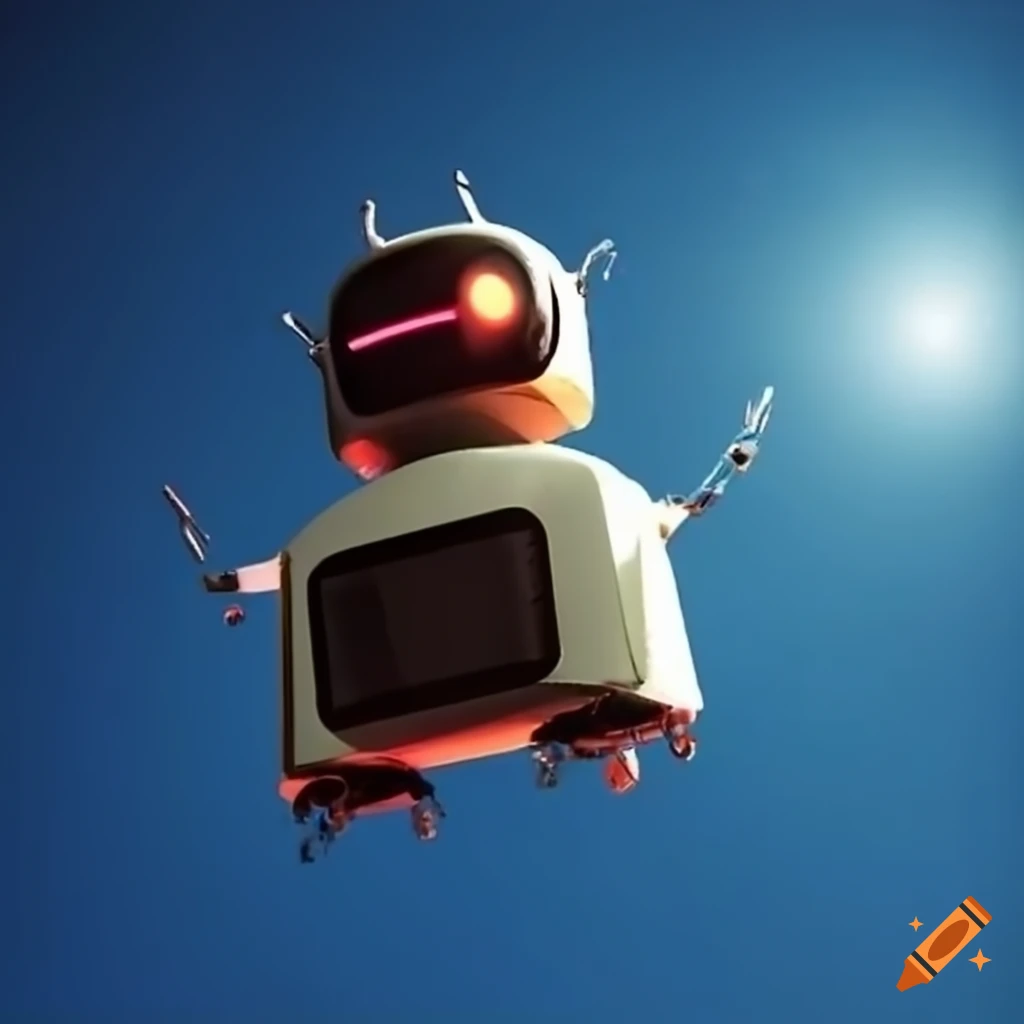 Flying robot with the sun in the sky on Craiyon
