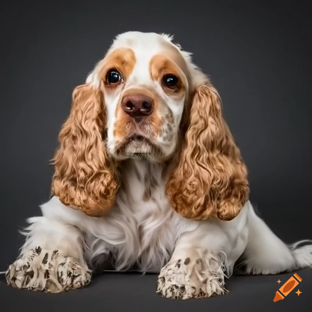 English cocker spaniel 5 months old white and ginger on Craiyon