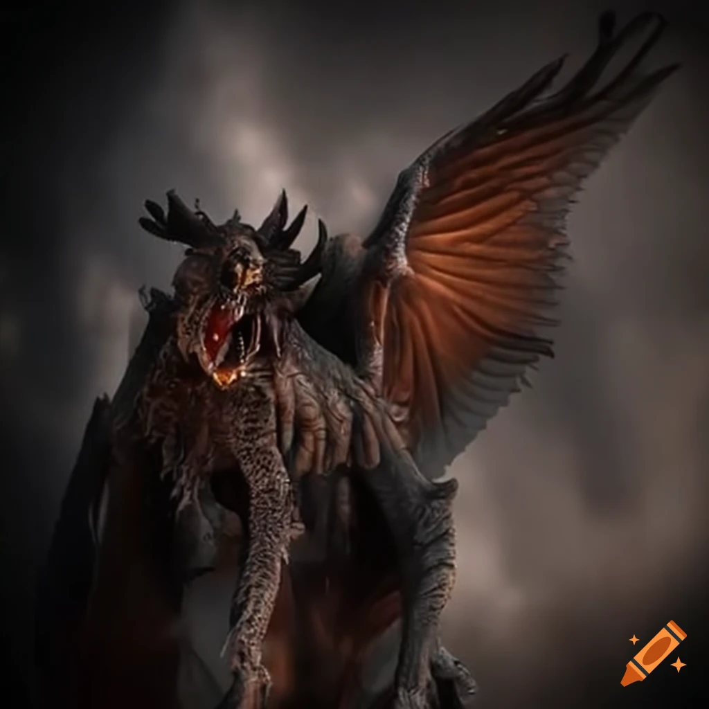 Winged beast spewing fire on Craiyon