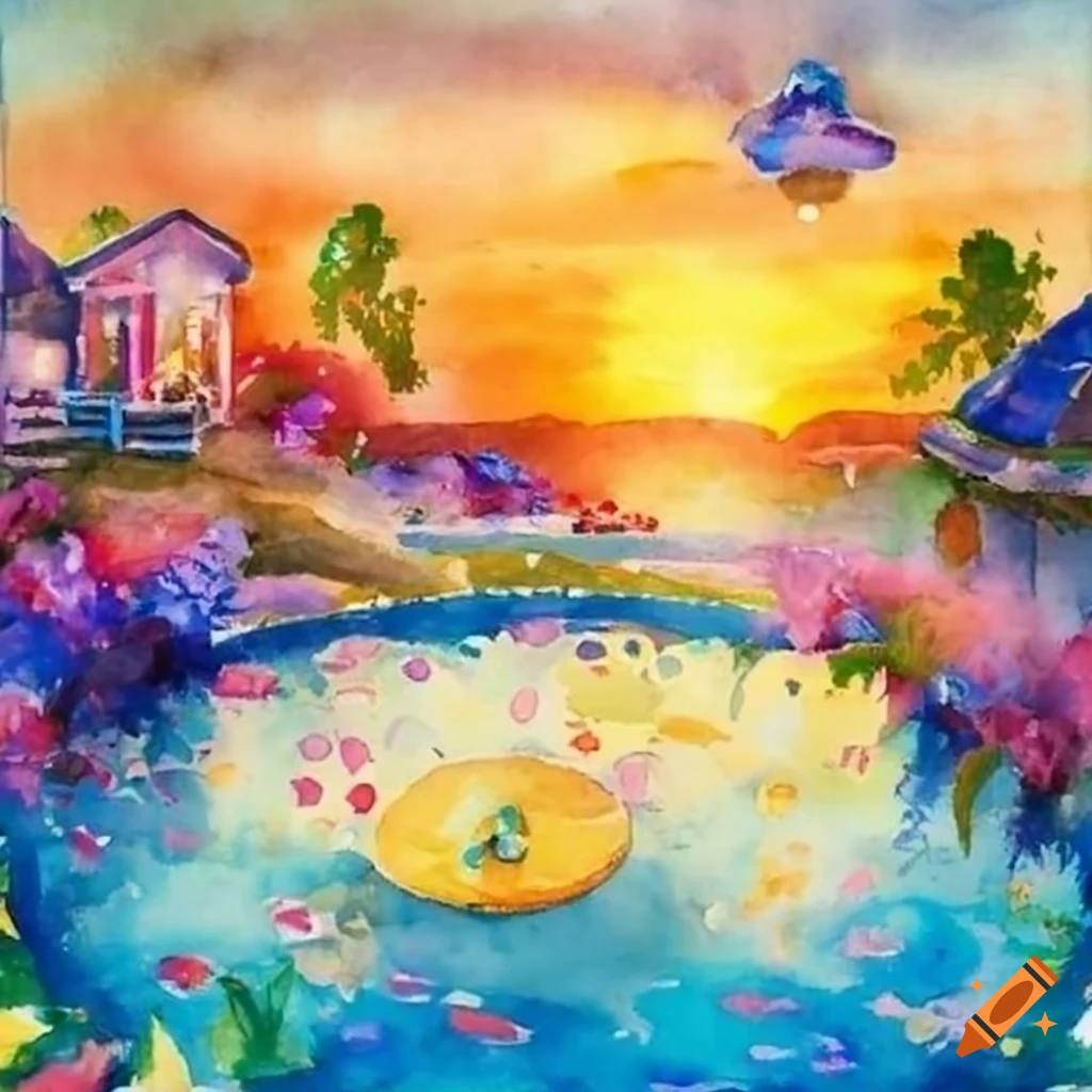 Enchanting watercolor depiction of a fairy tale pool on Craiyon