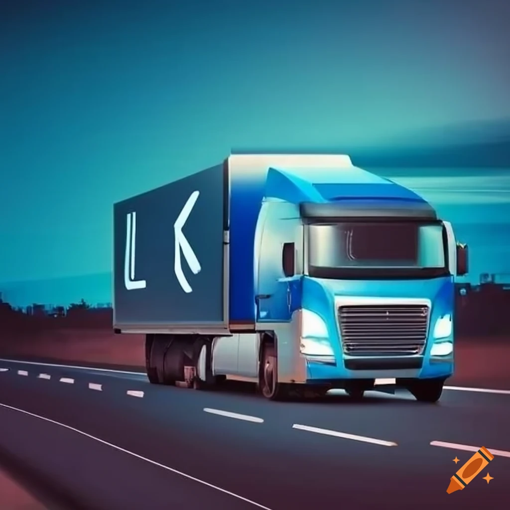 Megacorp Logistics freight truck on the road on Craiyon