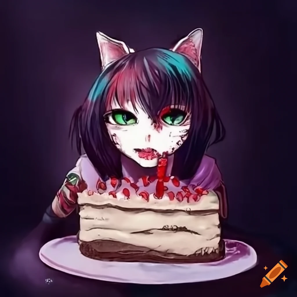 Emo punk rock cat eating birthday cake on Craiyon