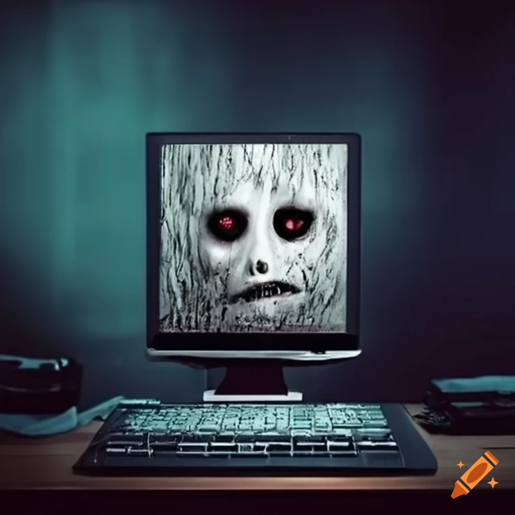 Eerie computer screen with face on Craiyon