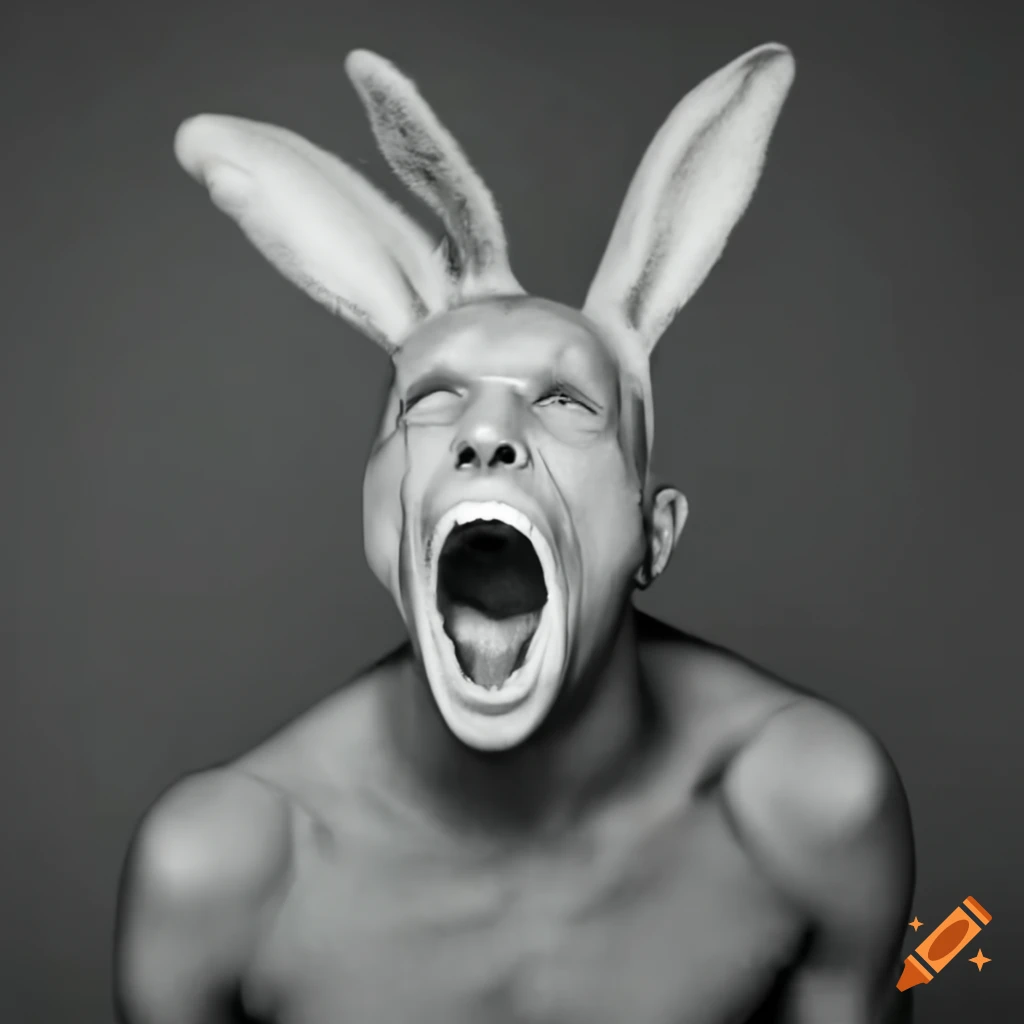 Man with a rabbit head screaming on Craiyon