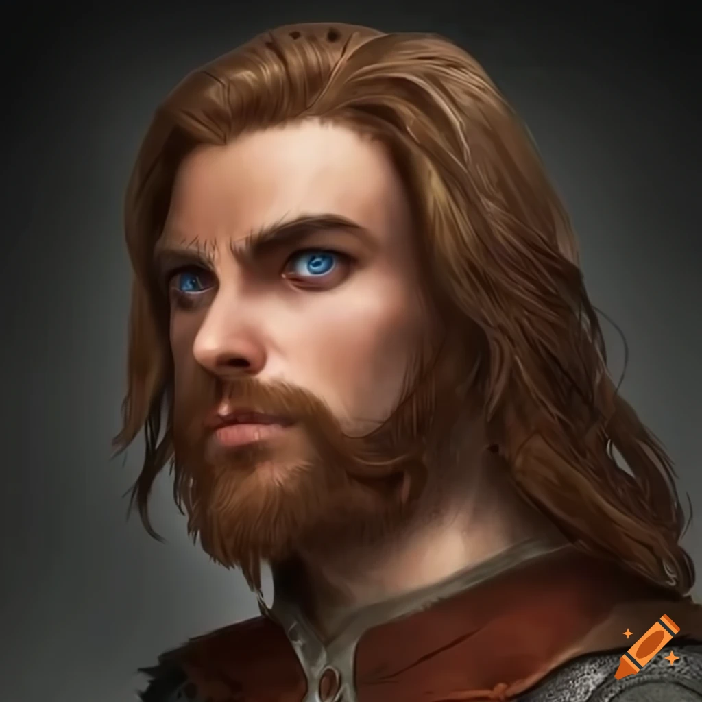 Portrait of a medieval fantasy warrior with leather armor and two ...