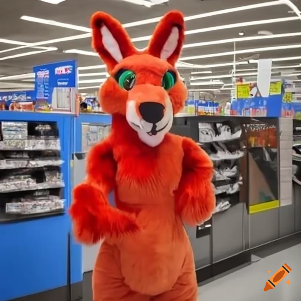 Cartoony red kangaroo mascot costume at Walmart on Craiyon