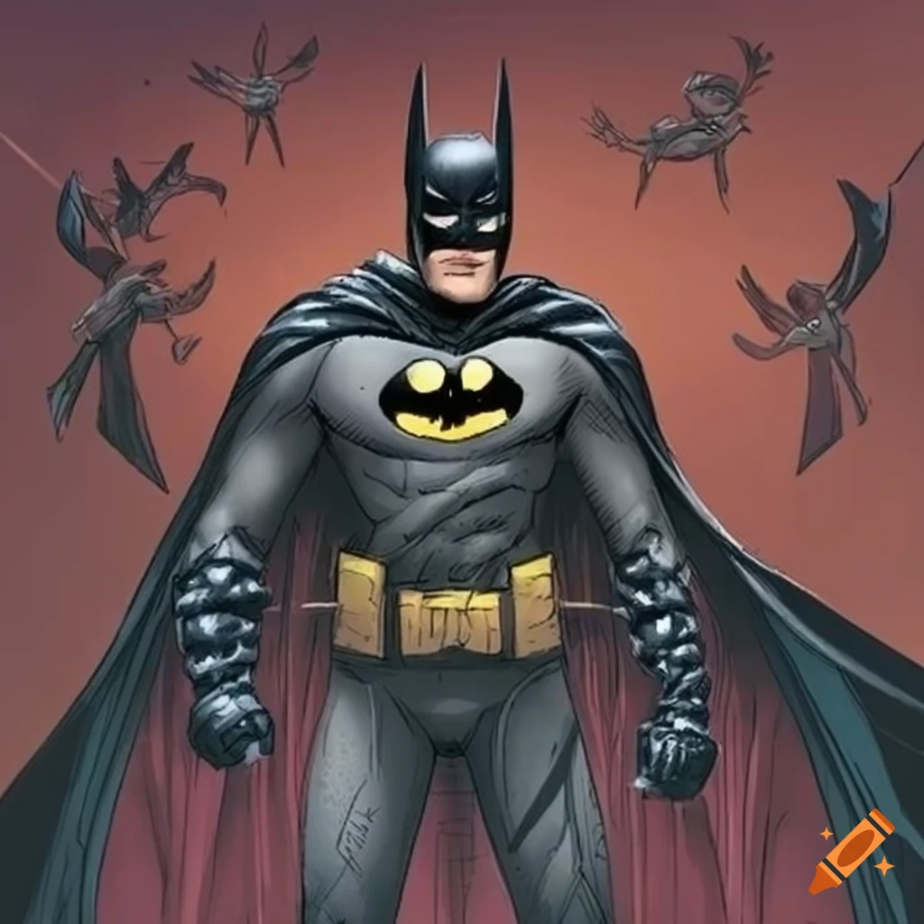 Illustration of batman with his bat children on Craiyon