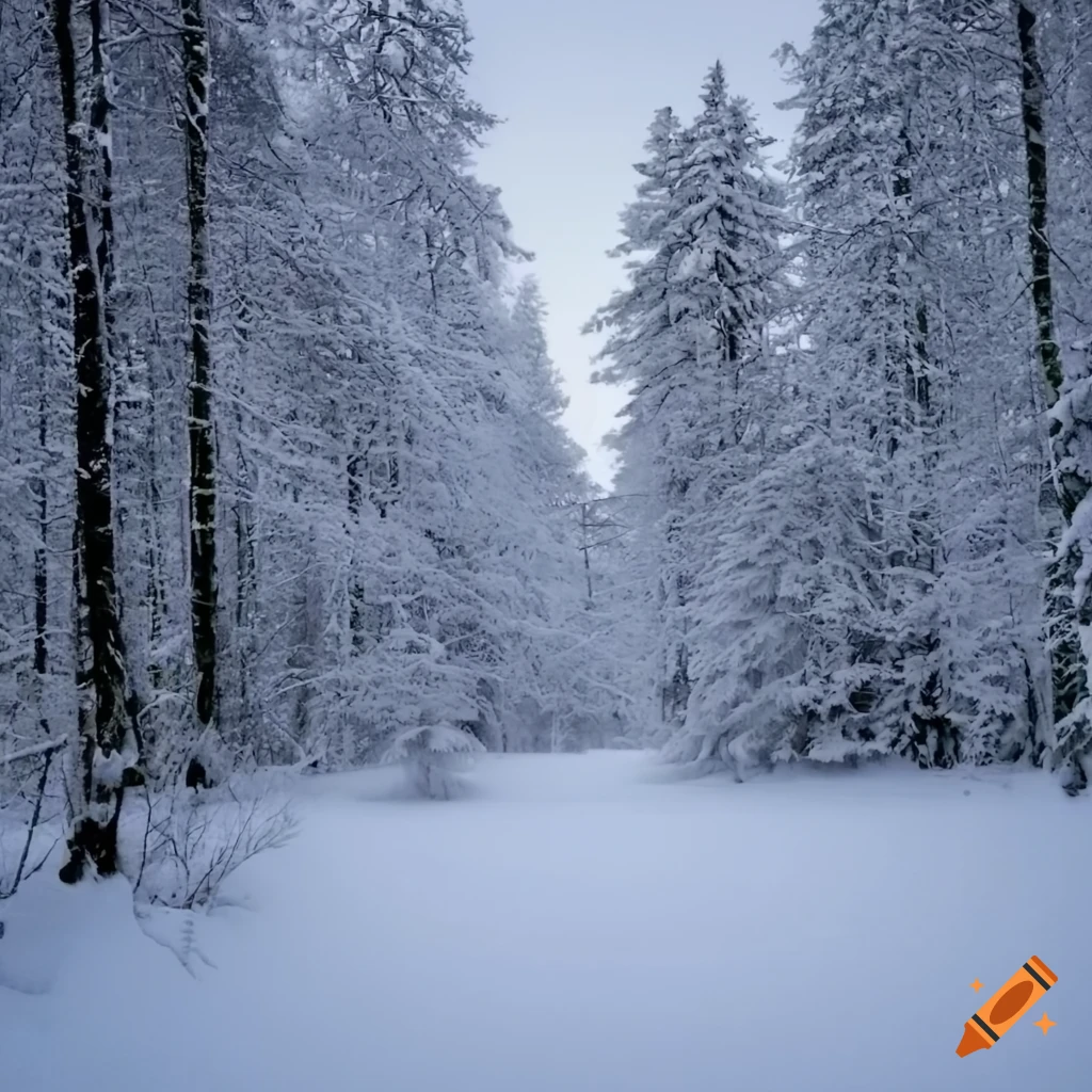 Snowy forest landscape on Craiyon