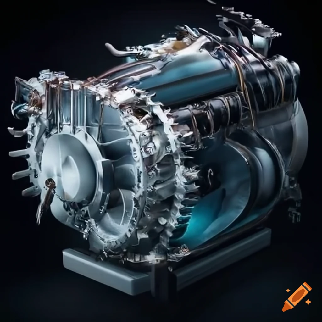 Detail of a sleek overcharged electrical engine with gears on Craiyon