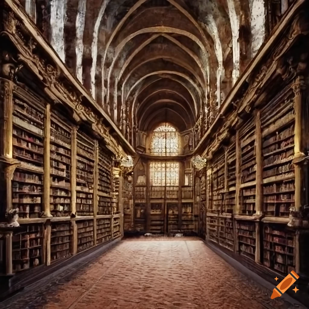 Vast medieval library interior on Craiyon