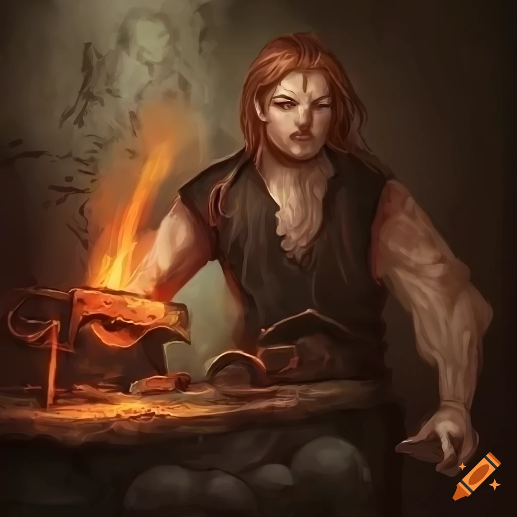 Jealous blacksmith in a fantasy art style on Craiyon