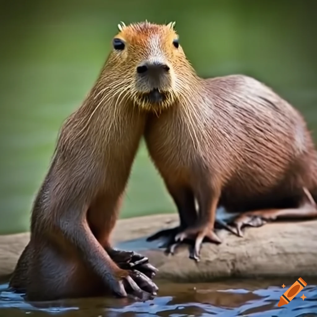 Capybara and otter holding hands on Craiyon