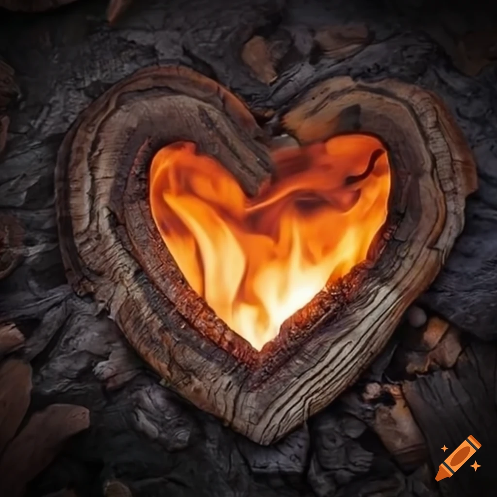 Heart-shaped firewood arrangement on Craiyon