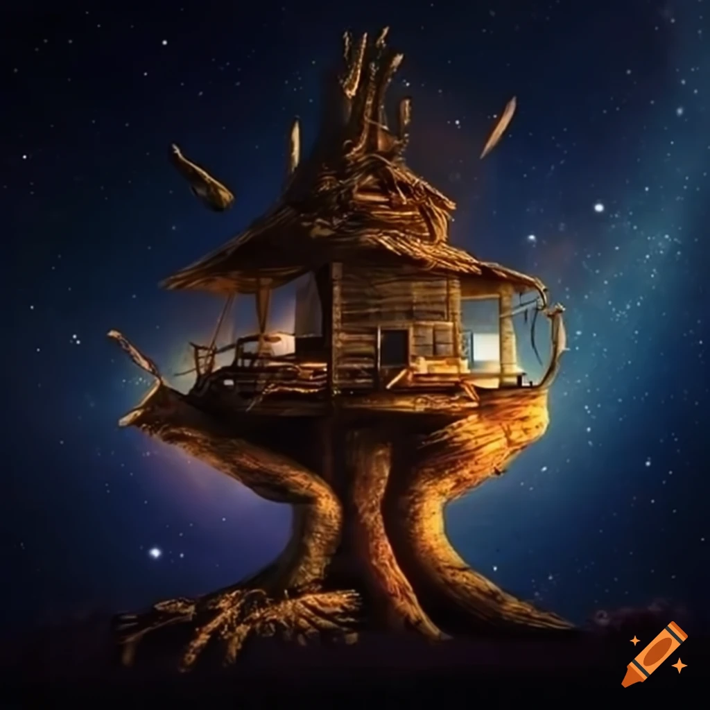 Tree house in outer space on Craiyon