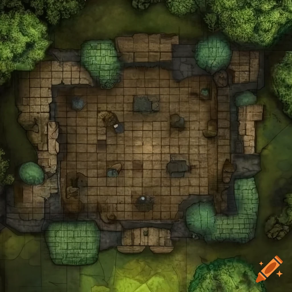 Highly detailed modular forest map for fantasy RPG on Craiyon