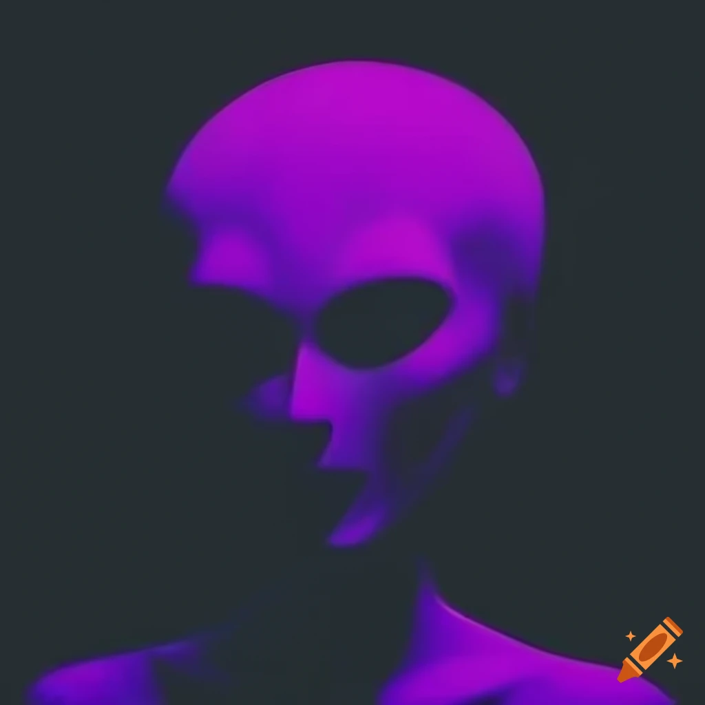 Silhouette of an alien holding a glowing purple flower in the dark on ...