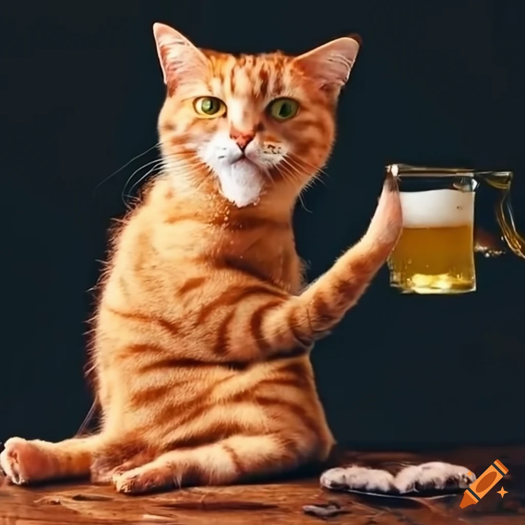 Orange cat drinking beer on Craiyon