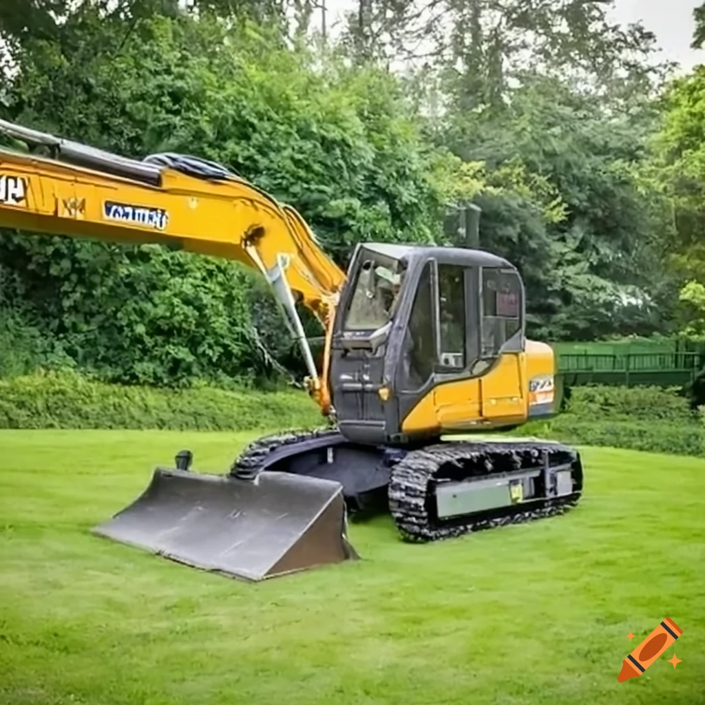 20 ton digger in a 5m back garden on Craiyon